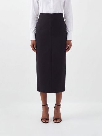 The Row Jupe crayon midi en laine &agrave; taille haute avec fente arri&egrave;re