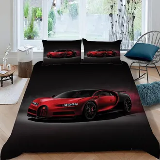 Generic Sportwagen Bettwäsche-Sets,Microfaser Bettwäsche 155X220 + 80X80 Kissenbezug,Schwarzes Auto 3D Bettbezug Mit Reißverschluss Sommer Winter Für Kinder,S