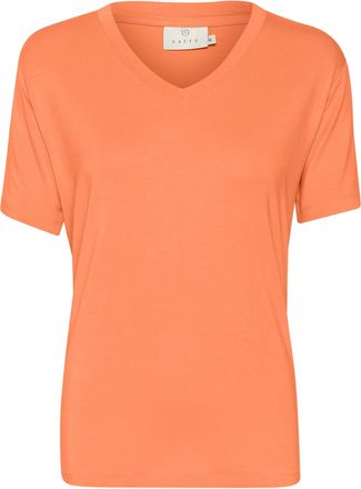 Kaffe T-Shirt KAfrida Damen T-Shirt Kurzarm V-Ausschnitt Basic Klassischer Casual Top XL, Melon