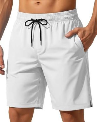 Generic Short de bain pour homme avec doublure en maille - Doux - Cordon de serrage - S&eacute;chage rapide - Avec poches zipp&eacute;es, blanc, XXL