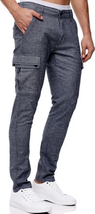 Indicode Herren INSafi Cargohose aus Baumwoll-Leinen Mischung | Freizeithose f&uuml;r M&auml;nner Navy, XL