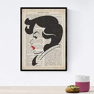 Nacnic Affiche ancienne. Feuille Vintage Profil de femme. Motifs sur le th&egrave;me du Pop Art Format A4 Sans cadre