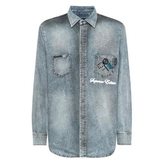 Philipp Plein Homme, Chemises, Bleu, Taille: M Denim Shirt Racing