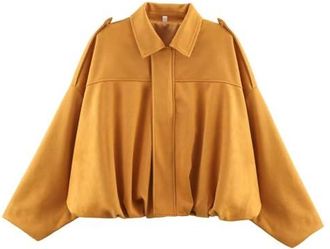 Generic Veste bomber en faux daim pour femme avec fermeture &eacute;clair et poches, style d&eacute;contract&eacute;, surdimensionn&eacute;, manches dolman, tendance, streetwear, Orange,