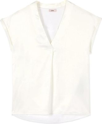 Oltre T-Shirt mit V-Ausschnitt aus zwei Materialien - - Blouses & Shirts - Damen - Wei&szlig; - XL