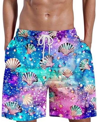 Generic Short de plage d&eacute;t&eacute; pour homme - Imprim&eacute; num&eacute;rique - Taille &eacute;lastique - D&eacute;contract&eacute; - Tendance - Respirant - Vacances, violet, 3XL