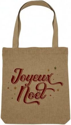 Fabulous Sac Shopping Tote Bag Aspect Lin - Joyeux Noel Hiver Cadeau P&egrave;re Noel - Sac de Courses Toile Epaisse 360g Beige Naturel Cabas Port&eacute; Epaule Solide Impr