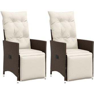 vidaXL vidaXL Gartensessel mit Kissen 2 Stk. Verstellbar Braun Poly Rattan