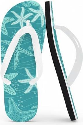 Generic Tongs vertes et bleues avec motif &eacute;toiles et vagues - Chaussures de plage pour homme et femme - Semelle souple - Cadeau pour maman, Vagues d&eacute;toiles ve