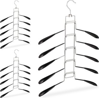 Relaxdays 12 x Mehrlagiger Kleiderbügel, 5 Bügel pro Aufhängung, Oberbekleidung, platzsparend, rutschfest, Mehrfachbügel, schwarz