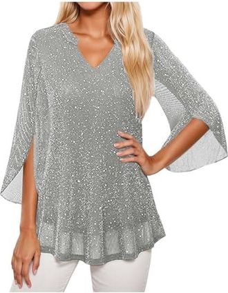 Generic Chemise Femme Col en V Blouse Femme Tunique Manche Longue Tee Shirt &Eacute;l&eacute;gant Pliss&eacute;e Henley Top, Taille pour Femmes Sexy D&eacute;contract&eacute;