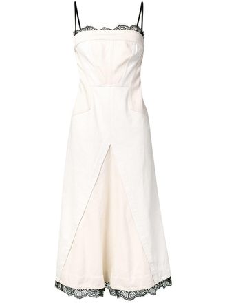 Alexander McQueen robe mi-longue en jean &agrave; ourlet en dentelle - Tons neutres