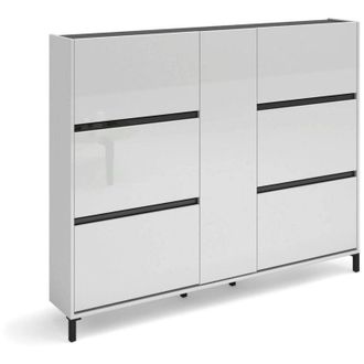 Dmora Schuhschrank Axelino, Schuhregal f&uuml;r 15 Paare, 2 Regalb&ouml;den Made in Italy, 7 T&uuml;ren, 169x25x136h cm Hochglanz Wei&szlig;