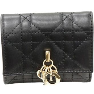 Dior Pre-owned Cannage Lammfell Trifold Portemonnaie - - Pre-owned - Damen - Schwarzk - ONE SIZE