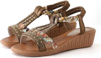 Generic Sandales compens&eacute;es pour femme 2026, strass scintillants, bride en T, sandales plates &agrave; bout ouvert, sandales orthop&eacute;diques habill&eacute;es avec sangle de c