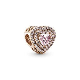 Pandora Pandora Timeless Charm Coeurs nivelés scintillant en métal plaqué or rose 14 carats avec zircones cubiques rose orchidée et rose poudré