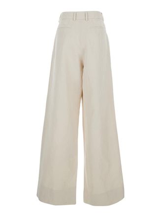 Pantaloni Torino Womens Wide-Leg Trousers Beige Linen-Cotton Blend