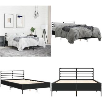 vidaXL Bettgestell Schwarz 140x200 cm Holzwerkstoff und Metall - Bettes Gestell - Doppelbett - Holzrahmen - Schwarzes Bett - Lattenrost - Home & Living