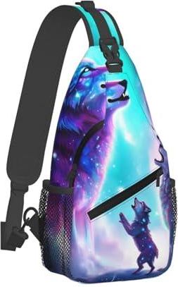 Generic Polyester Sacoche Homme Bandouliere Violet Bleu Galaxie Cool Wolf Sacs Poitrine Casual Crossbody Bag pour Randonn&eacute;e Camping Femme