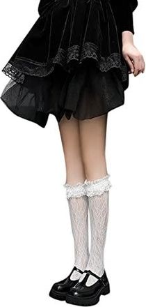 Generic Chaussette Femme Hiver, Chaussettes de Mollet Lolita en Dentelle Sexy pour Femmes, Chaussettes Japonaises à Demi-Jambe en Dentelle