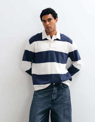 Abercrombie & Fitch polo rugby &agrave; manches longues &agrave; rayures blanches et bleu marine
