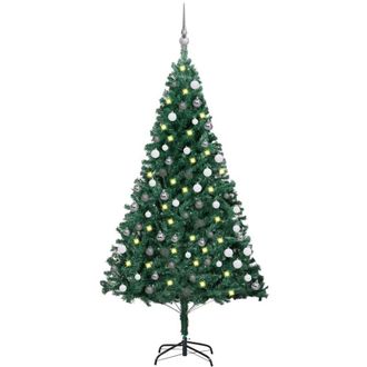vidaXL K&uuml;nstlicher Weihnachtsbaum mit Beleuchtung & Kugeln Gr&uuml;n 180 cm vidaXL