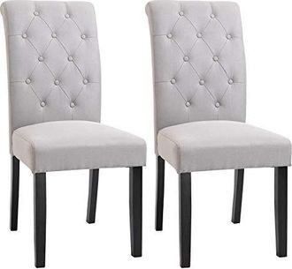 HOMCOM Lot de 2 chaises de Salle à Manger Chaise de cuicine Grand Confort Pieds en Bois Lin 47 x 61 x 101 cm