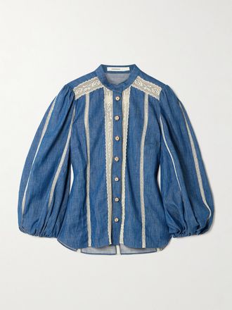 Zimmermann Awaken Jeanshemd Mit Spitzeneins&auml;tzen - Blau