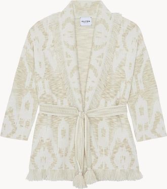 Kujten Veste col châle à franges cachemire, 4 fils - Veste Miko Ikat