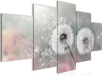 Runa Art Wandbilder Blumen Pusteblume 5 Teilig Bild auf Vlies Leinwand Deko Wohnzimmer Blumenwiese T&uuml;rkis Grau 023652b