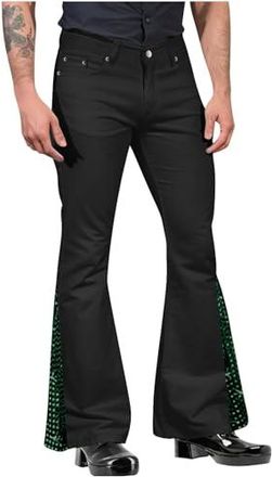 Generic Pantalon &agrave; paillettes pour homme - Pantalon &eacute;vas&eacute; disco &agrave; paillettes respirant - Pantalon disco m&eacute;tallique - Pantalon de bal de fin dann&eacute;e - Pantalon 