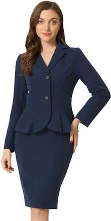 Allegra K Ensemble de jupes pour femme 2 pièces formelles pour le bureau formel, veste péplum, blazer et jupes crayon, bleu marine, XL