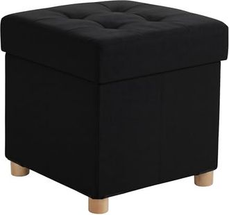 Relaxdays Hocker mit Stauraum, gepolstert, HxBxT: 38 x 38 x38 cm, Leinenoptik, Holzbeine, eckiger Sitzhocker, schwarz