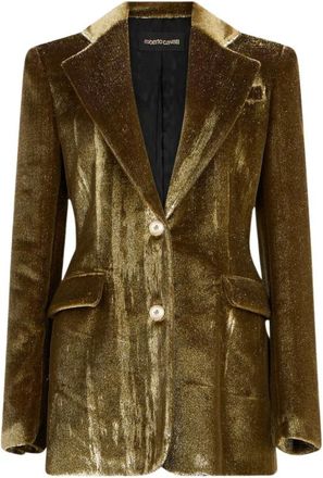 Roberto Cavalli Femme, Vestes, Jaune, Taille: 38 FR Gold Velvet Blazer