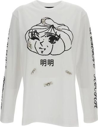 Simone Rocha Femme, Tops, Blanc, Taille: 36 FR Dim Sum Logo T-shirt &agrave; manches longues