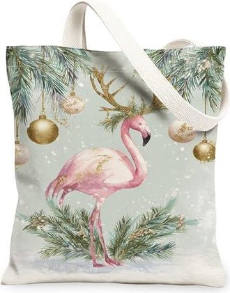 Generic Sacs fourre-tout en toile motif oiseau tropical de No&euml;l, sacs d&eacute;picerie r&eacute;utilisables, vintage, l&eacute;gers, lavables, p&ecirc;che, 13x15 Inch