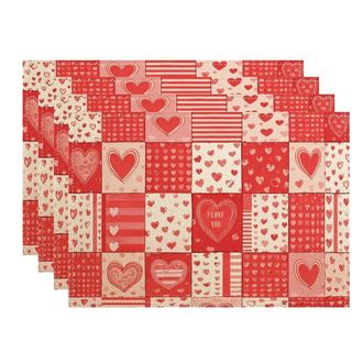 Generic Valentinstag Herzen Platzsets, Rot Patchwork Vintage Tischsets f&uuml;r Esstisch Romantische Urlaub rutschfest Waschbar Indoor Outdoor K&uuml;che Party Dekorati