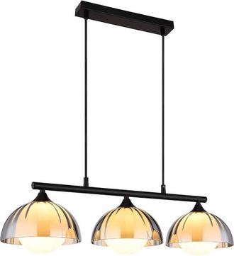 Nowa H&auml;ngeleuchte Rauchglas Pendelleuchte Glas opal rauch Esszimmerlampe schwarz, Metall, 3x G9 Fassungen, LxBxH 70x20x120 cm