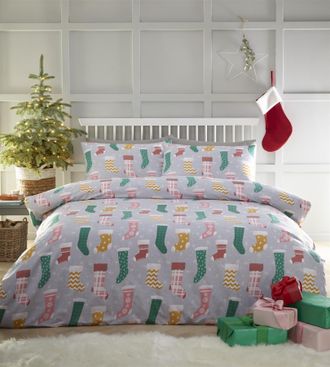 Charlotte Thomas Weihnachtsstr&uuml;mpfe, Bettbezug-Set, Mehrfarbig, Weihnachts-Bettw&auml;sche-Set, Doppelbett