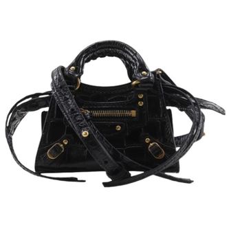 Balenciaga Sac bandouli&egrave;re Pre-owned Neo Classic Nano en cuir emboss&eacute; - Femme - Pre-owned - Noir - Taille: ONE Size