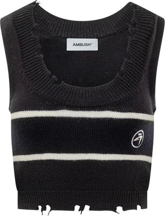 AMBUSH Ambush, Femme, Pulls, Noir, Taille: 42 FR Contrast Distress Ribbed Knit Vest
