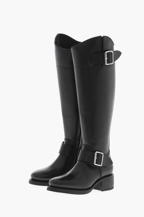 Dsquared2 Stiefel HARLEY aus Leder mit doppelter silberner Schnalle, 4,5 cm Absatz Dsquared2