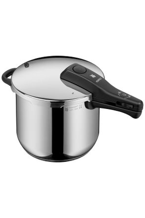 WMF Schnellkochtopf Perfect, Edelstahl, Metall, 6,5 L, rund, kratzfest, rostfrei,mit Dampfablass, mit Silikonring, Kochen, Töpfe