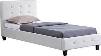 IDIMEX Lit Simple pour Adulte ou Enfant TICO Couchage 90 x 190 cm avec sommier 1 Place / 1 Personne, t&ecirc;te et Pied de lit capitonn&eacute;s avec Strass, rev&ecirc;tement s