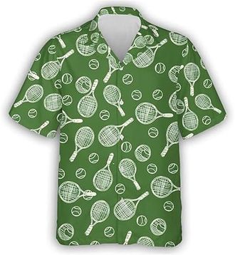 Keephen Balle de Tennis Impression 3D Chemise Hawaiienne Femmes Hommes Manches Courtes Joueur de Tennis Chemise &agrave; Boutons &Eacute;t&eacute; Plage Casual Chemises