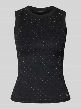 Guess Top mit Ziersteinbesatz und Rundhalsausschnitt