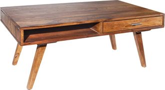 Invicta Interior Handgearbeiteter Couchtisch Retro 100cm Sheesham mit 2 Schubladen Wohnzimmertisch Tisch