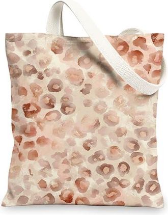 Generic Sacs fourre-tout en toile imprimé léopard, sacs dépicerie réutilisables, légers et lavables avec bandoulière en toile Ba, pêche, 13x15 Inch