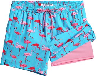 Maamgic Herren Badehose mit Kompression Badeshorts 2 in 1|14cm Innenl&auml;nge Schnelltrocknend l&auml;ssige Swim Shorts Kurz Boardshorts mit Innenhose Rei&szlig;verschlussta