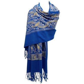 GFM EMBSHL-BB Ch&acirc;le Style Pashmina Brod&eacute; Toucher Cachemire - Automne-Hiver - F&ecirc;te des M&egrave;res Saint Valentin No&euml;l, 4-Crtnl-Bleu roi, L